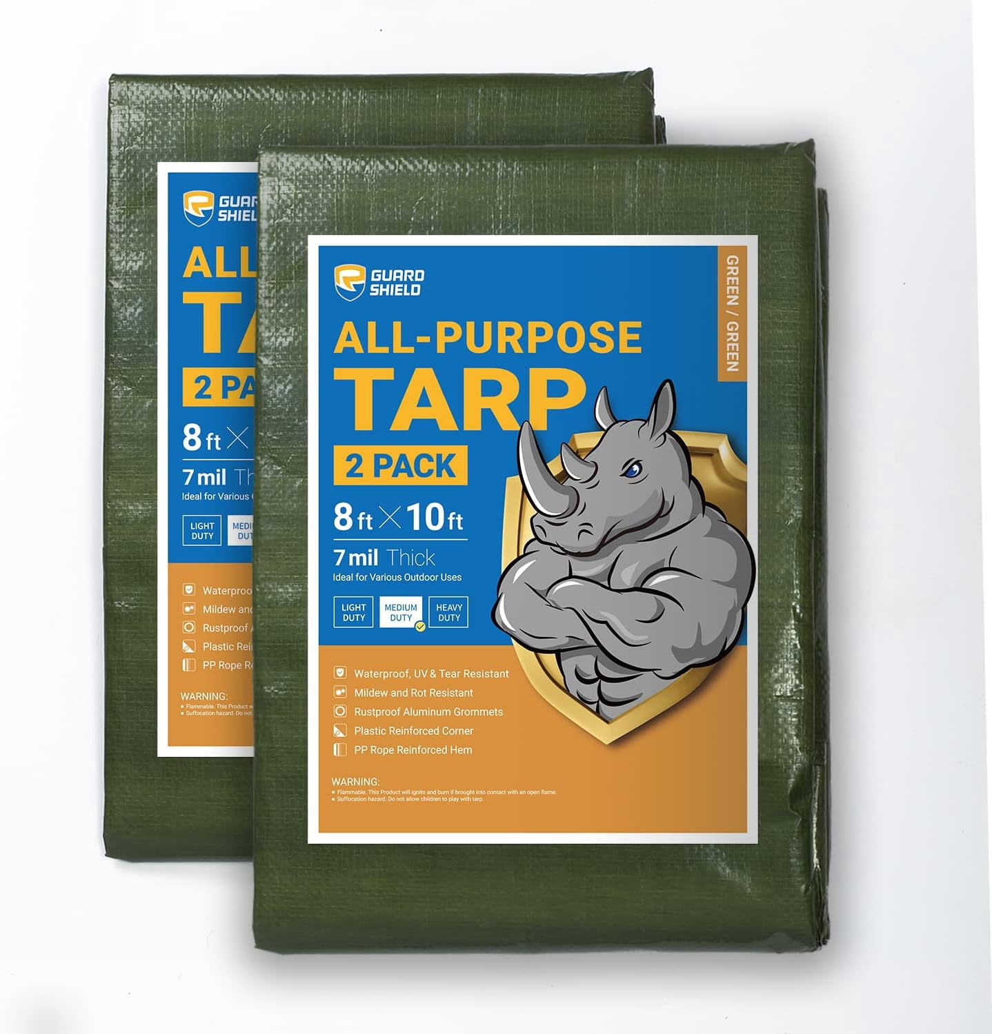 Green Waterproof Tarp 8x10 Feet Medium Duty Poly Tarps Cover 7mil (2 ...