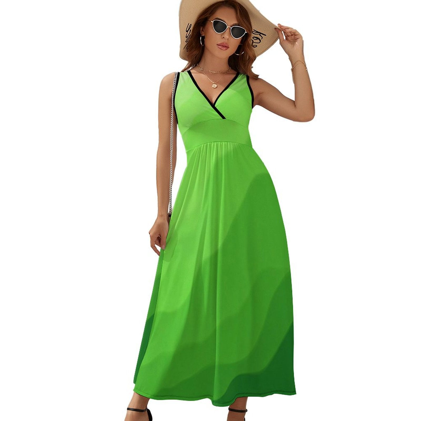 Green Wave Texture Background Dress Fashion Boho Beach Long Dresses ...