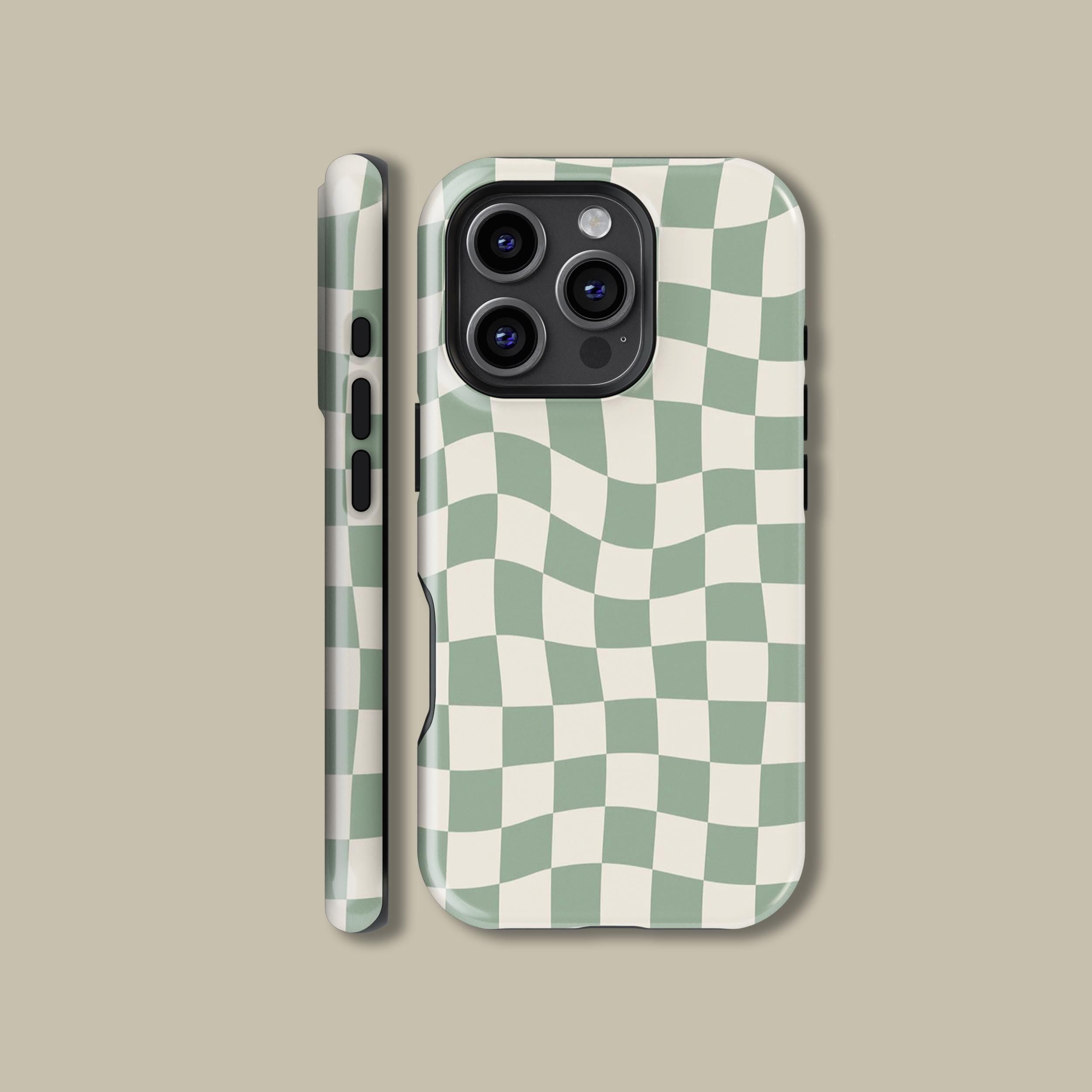 Green Wavy Checkerboard Pattern Case for iPhone Samsung Grid - Walmart.com