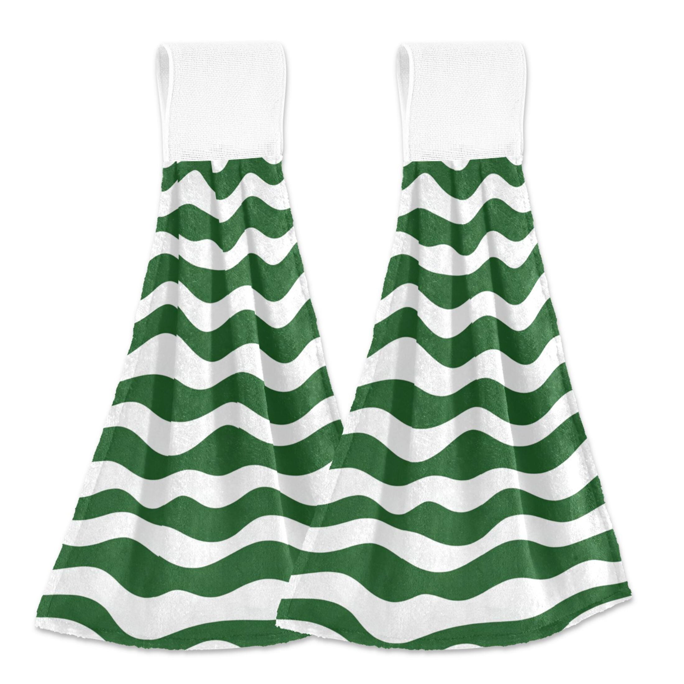 Green Wavy Lines Hanging Towels with Loop Hand Towels Nylon Fastener ...