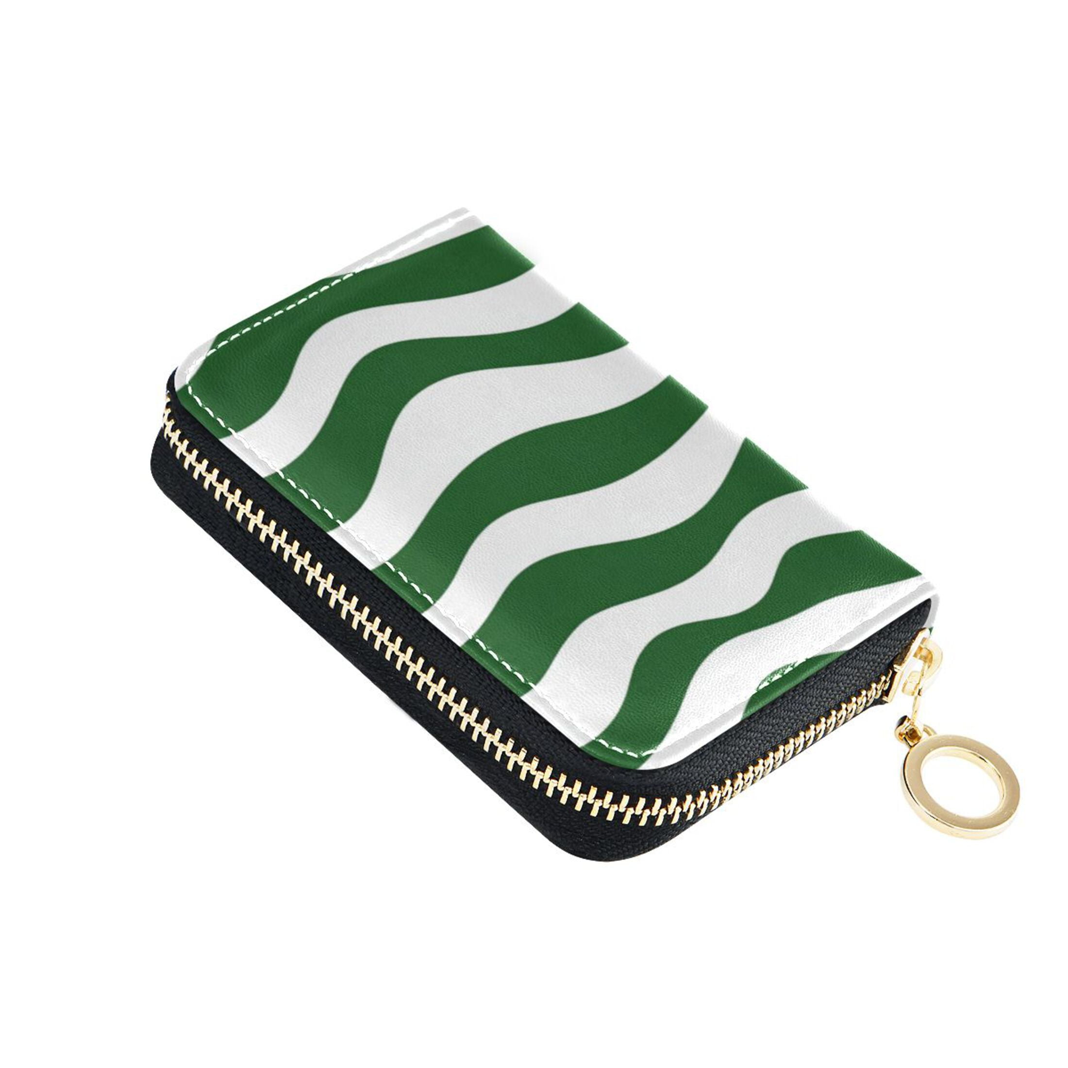 Green Wavy Lines Women's Credit Card Holder PU Leather Zipper Wallet ...