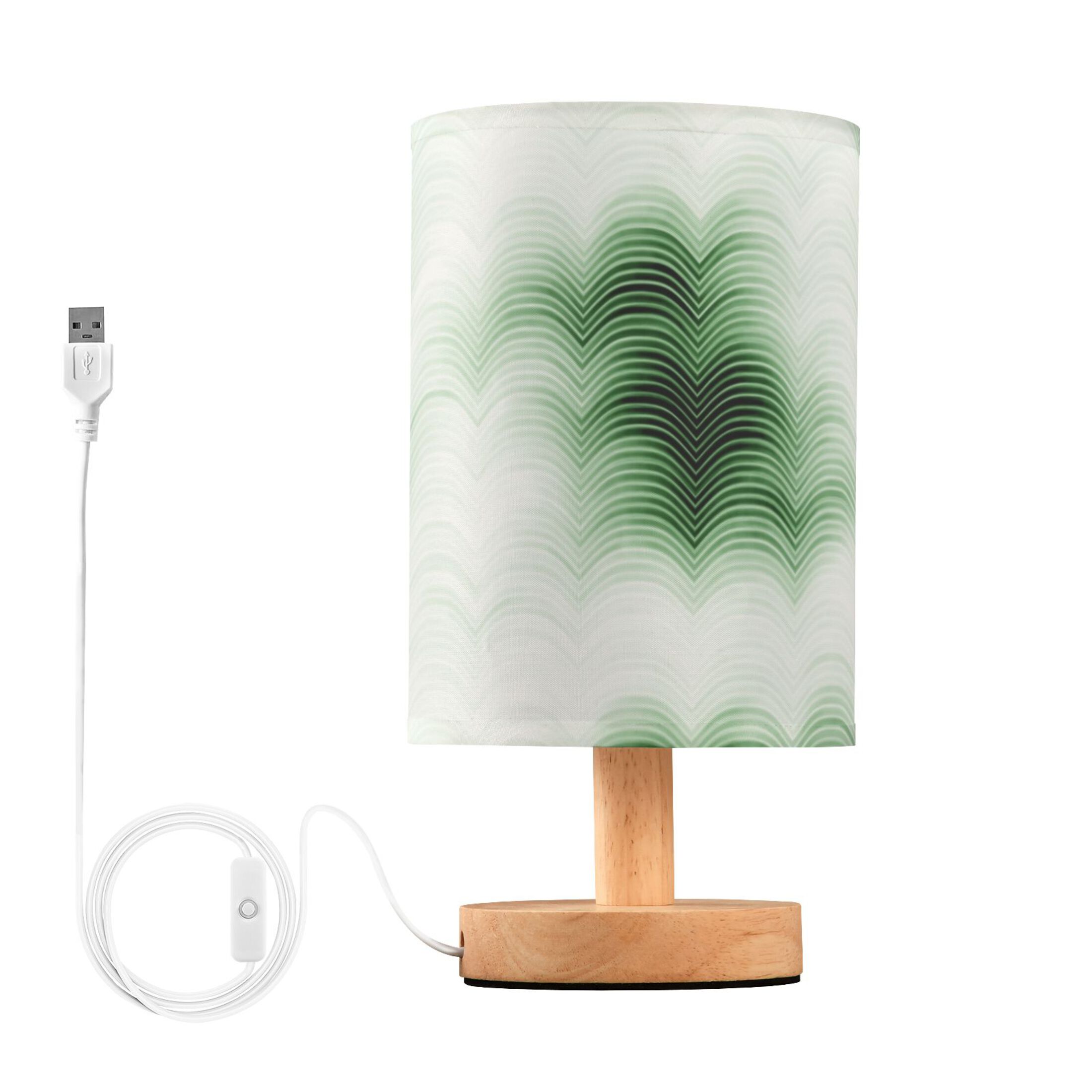 Green Wavy Print Bedside Table Lamp LED Warm Lights with USB Charging ...