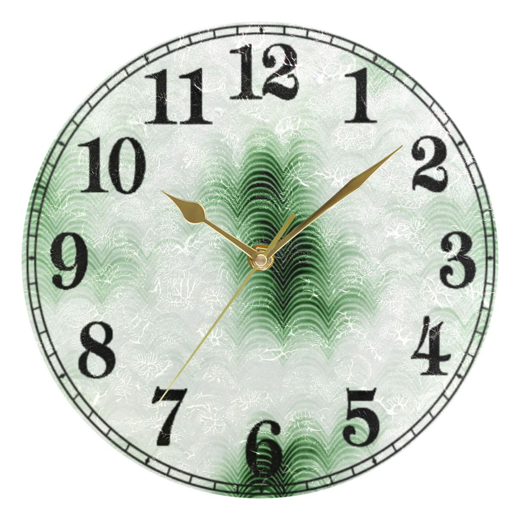 Green Wavy Print Silent Wall Clock 10" Non-Ticking Battery Clock ...