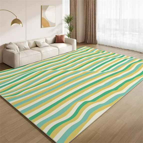 Green Wavy Stripes Area Rugs, Optical Illusions Entryway Carpet, Short ...