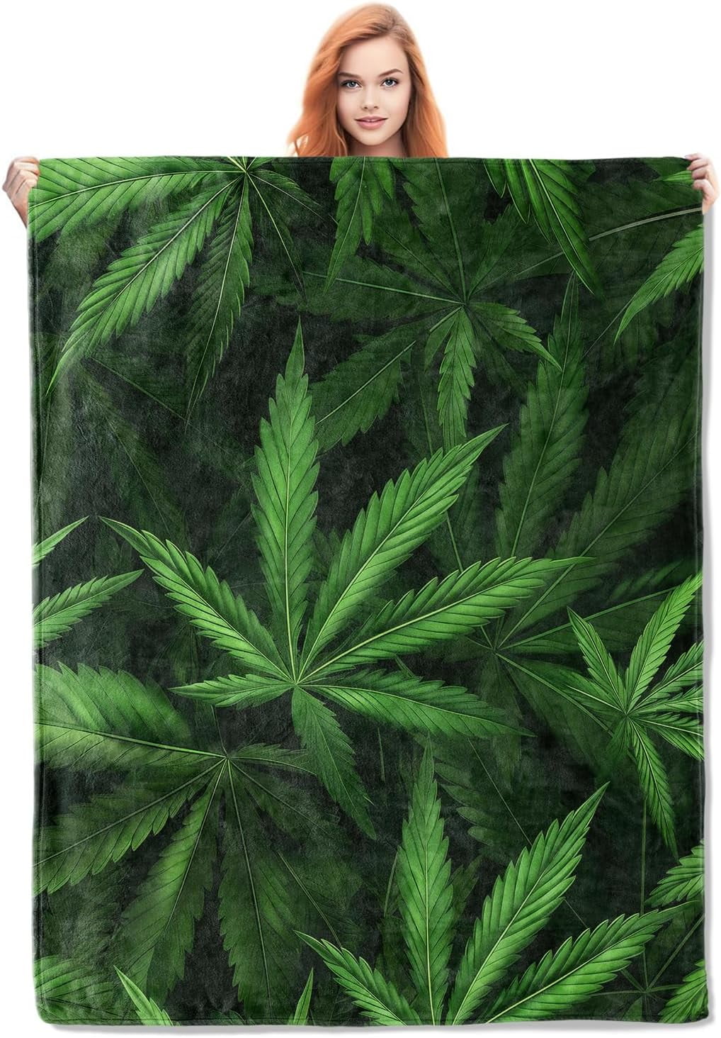 Green Weed Blanket Gifts for Adults Men Soft Warm Lightweight Cozy Plush Leaf Theme Throw ...