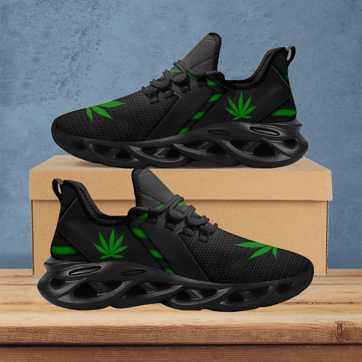 Green Weed Leaves Printing Athletic Shoes for Women Breathable Lace ...
