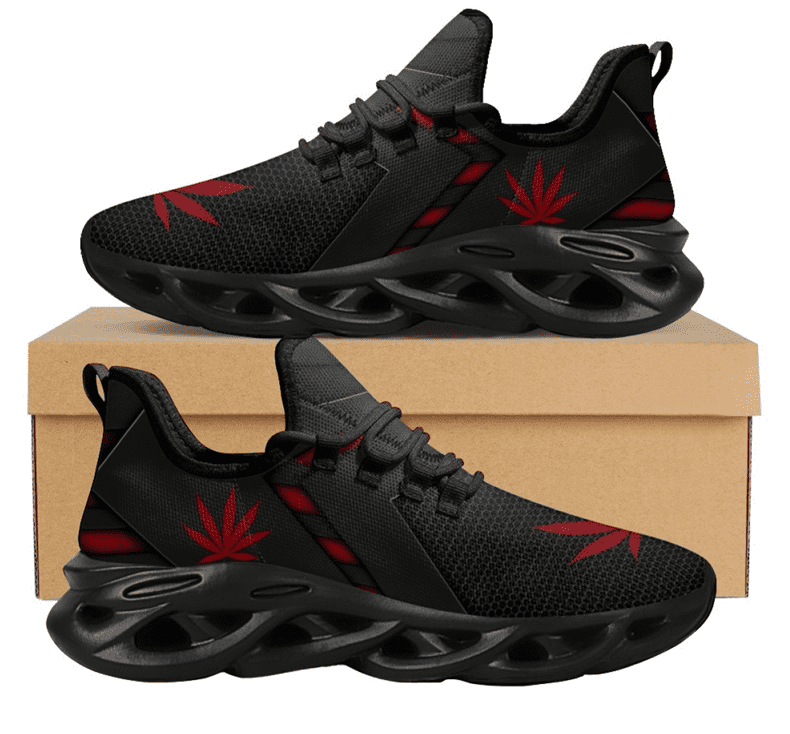 Green Weed Leaves Printing Athletic Shoes for Women Breathable Lace ...