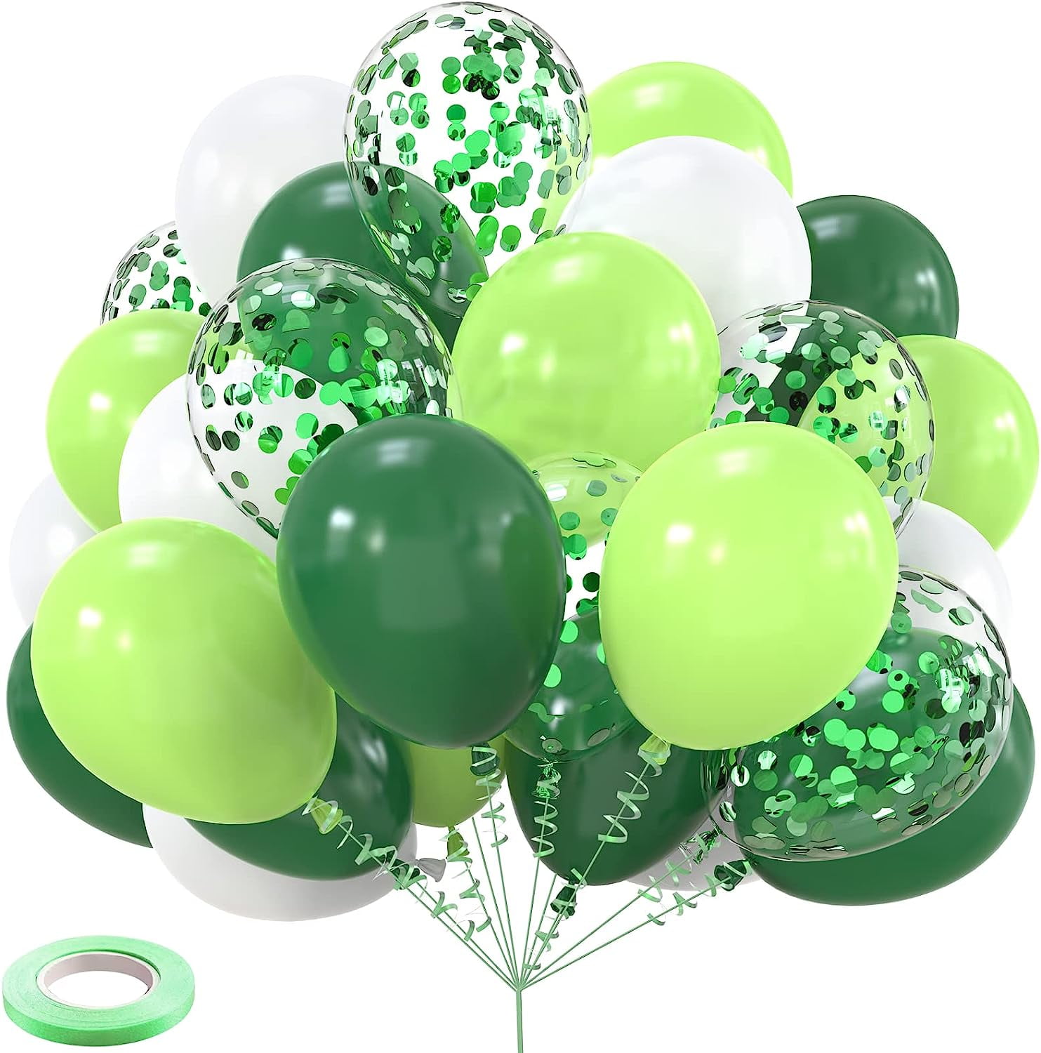 Green and White Balloon Set - 60 Pcs Party Balloons - Green Confetti ...