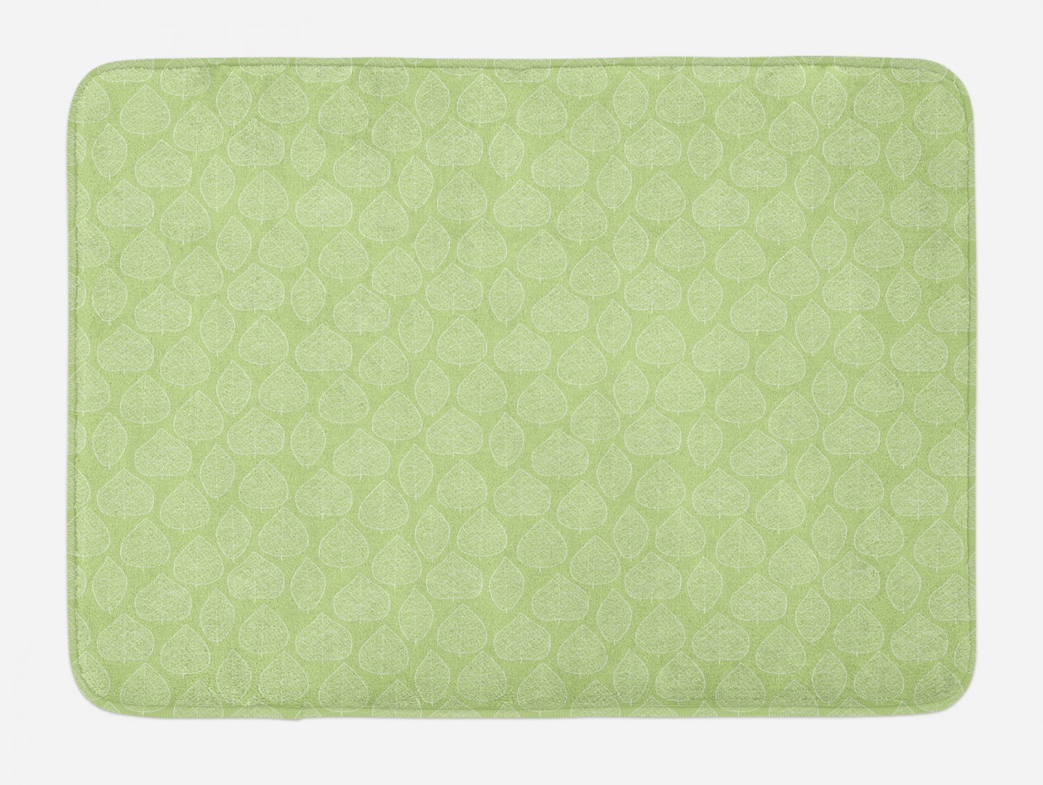 Green and White Bath Mat, Stylized Abstract Leafage Modern Art Style ...