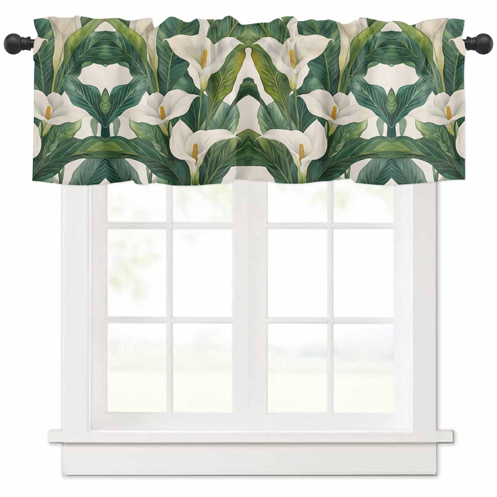 Green White Botanical Valances for Windows Farmhouse Kitchen Curtains ...