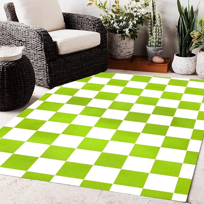 Green White Checkered Area Rugs For Living Room Bedroom Washable Soft ...