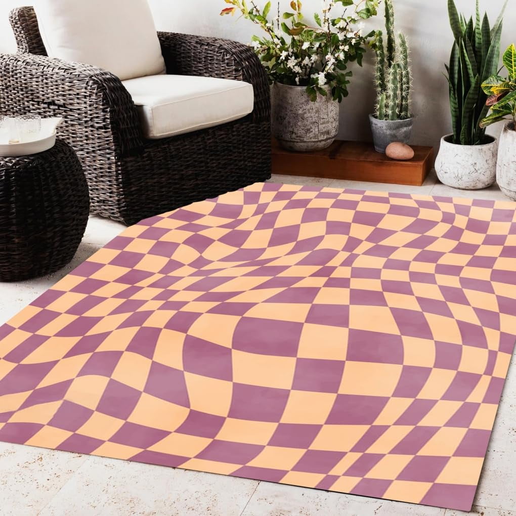 Green White Checkered Pattern Area Rug Modern Boho Checkerboard Carpet ...
