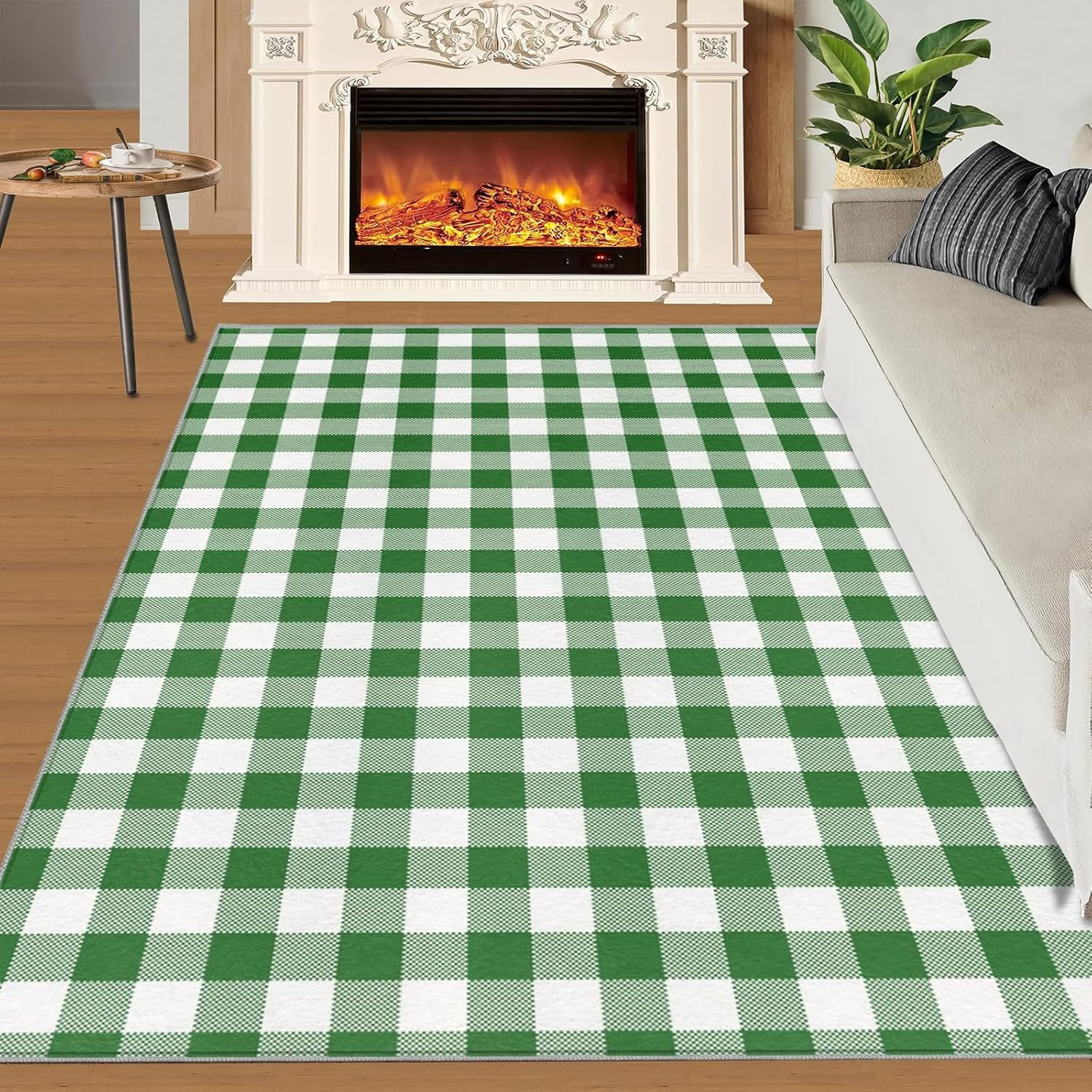Green White Christmas Plaid Welcome Door Mat Layering Rug, Geometric ...
