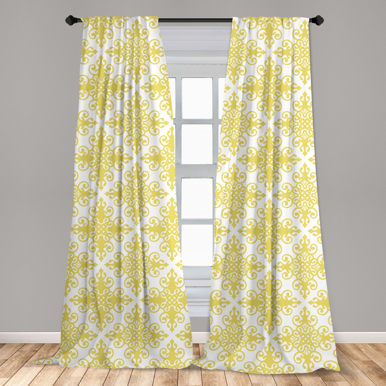 Green and White Curtains 2 Panels Set, Damask Inspired Victorian Retro ...