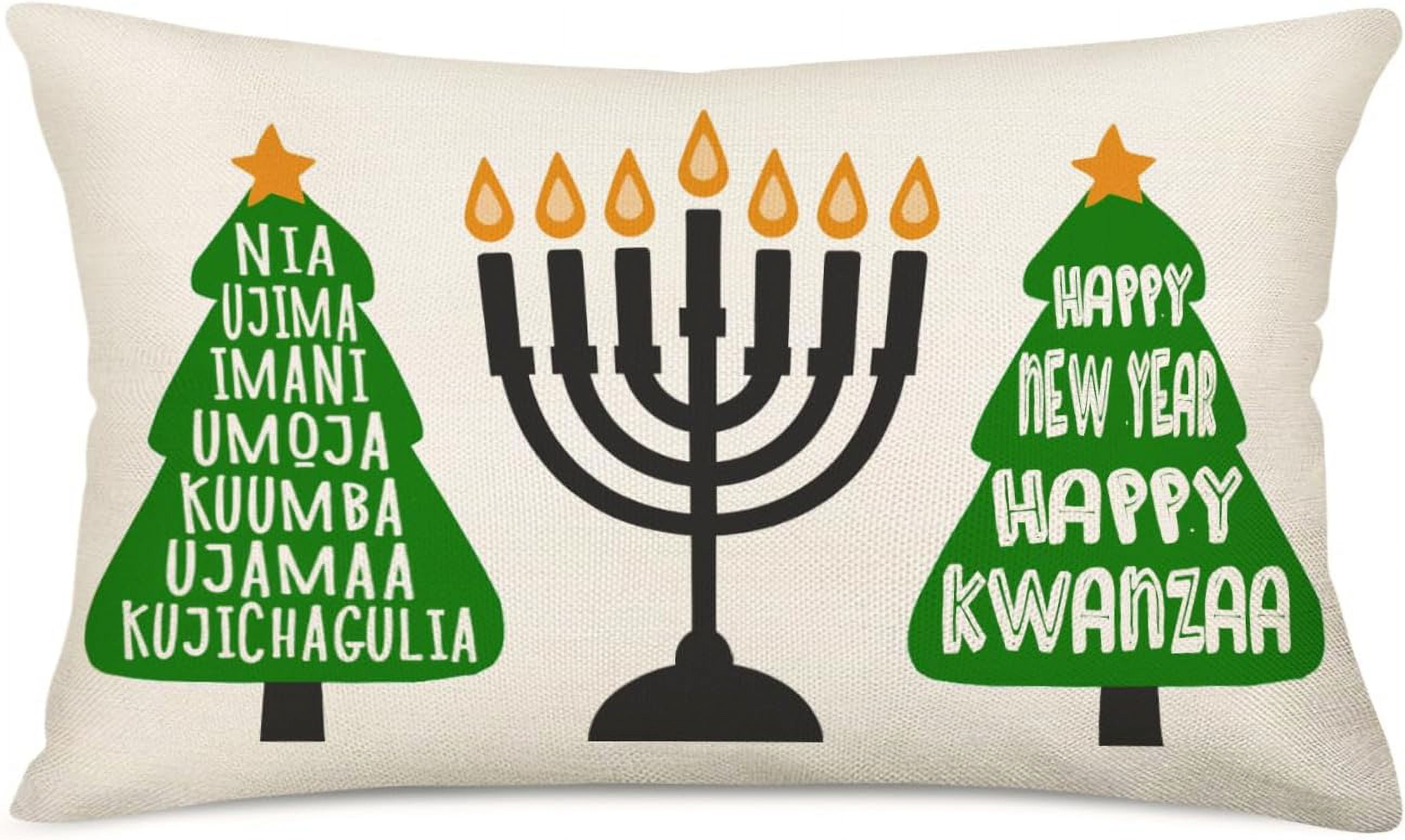 Green White Decorative Happy Kwanzaa Candlestick Lumbar Pillow Covers ...