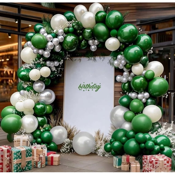Green White Double Stuffed Latex Balloon Garland Emerald Green Sand ...