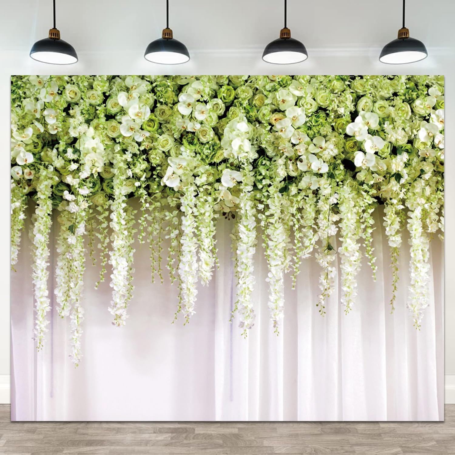 Green White Floral Backdrop Spring Rose Flowers Wedding Photography ...