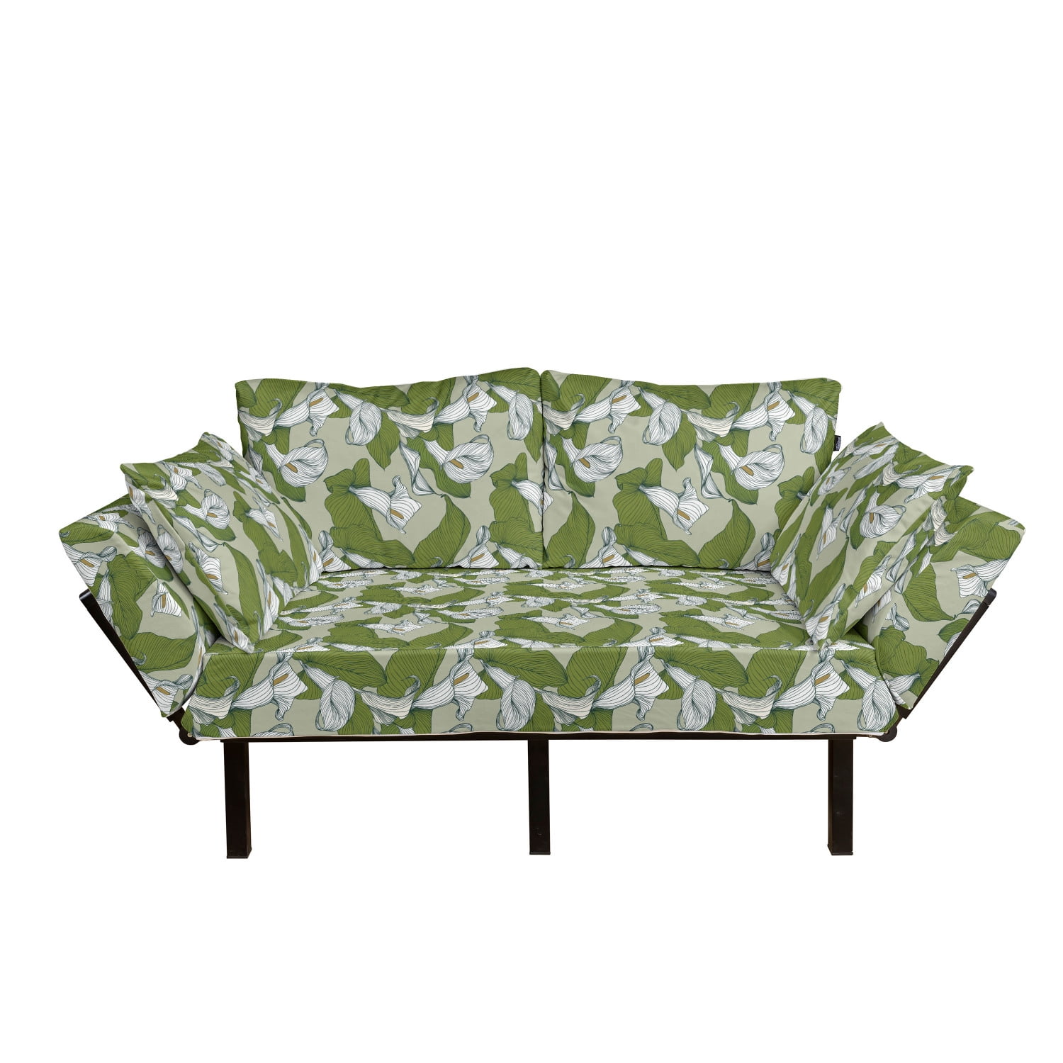 Green and White Futon Couch, Abstract Calla Lily Flowers in White with ...