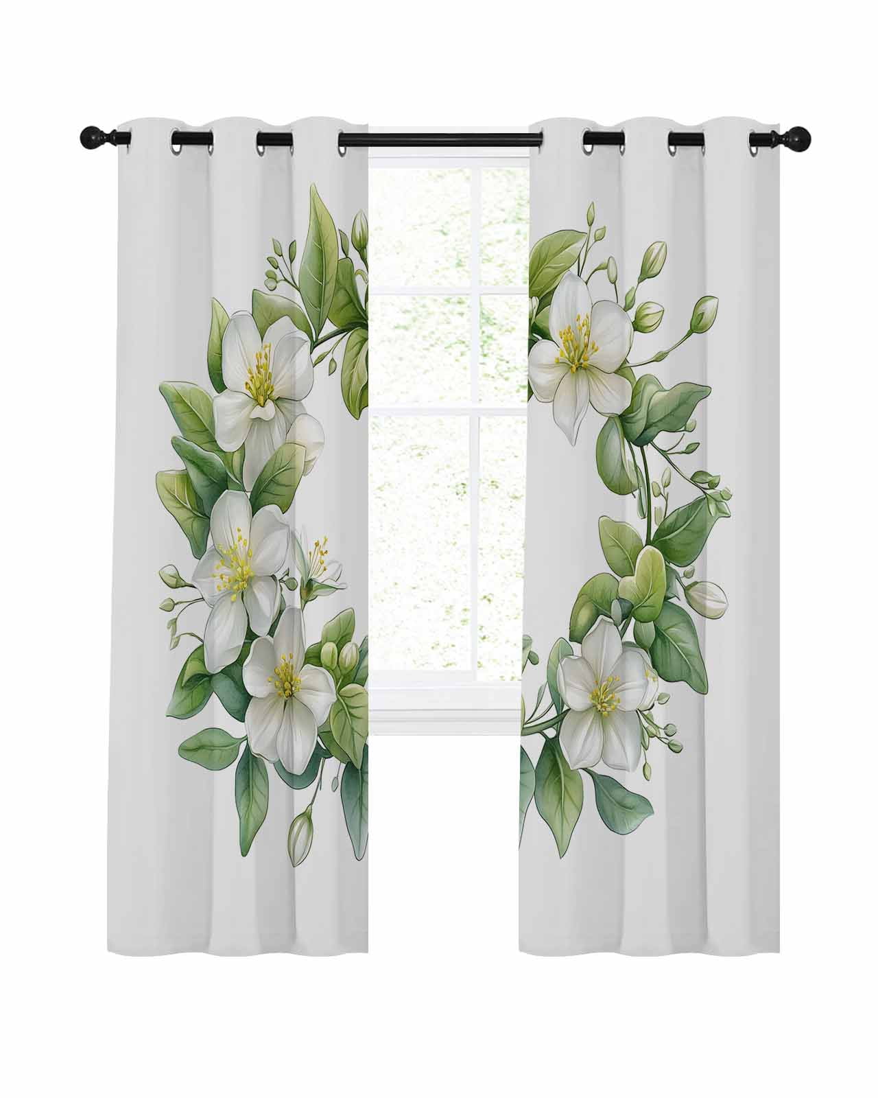 Green White Gardenia Blackout Curtains 63 Inch Length Spring Green ...