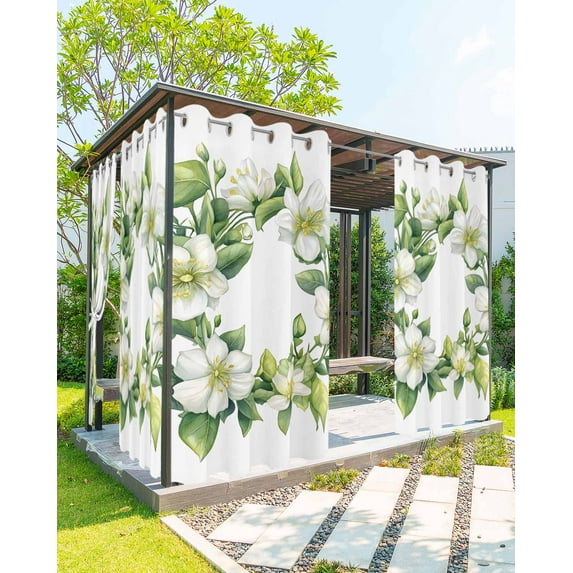 Green White Gardenia Outdoor Curtains for Patio, Spring Green Floral ...
