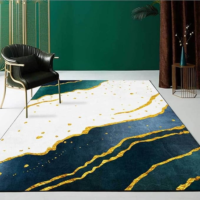 Green White Gold Marble Abstract Area Rug For Living Room Bedroom ...