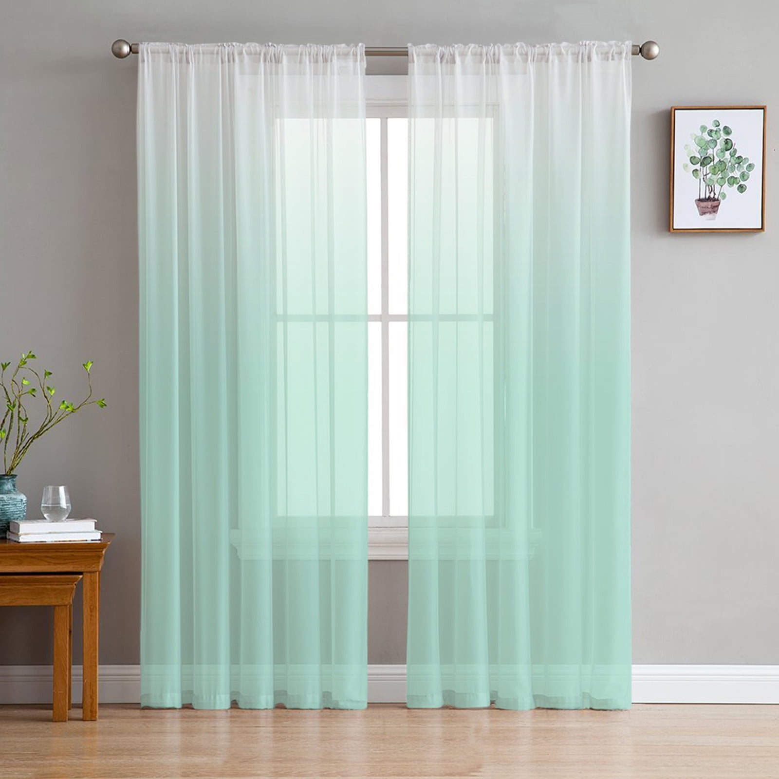 Green White Gradient Chiffon Sheer Curtains For Living Room Bedroom ...