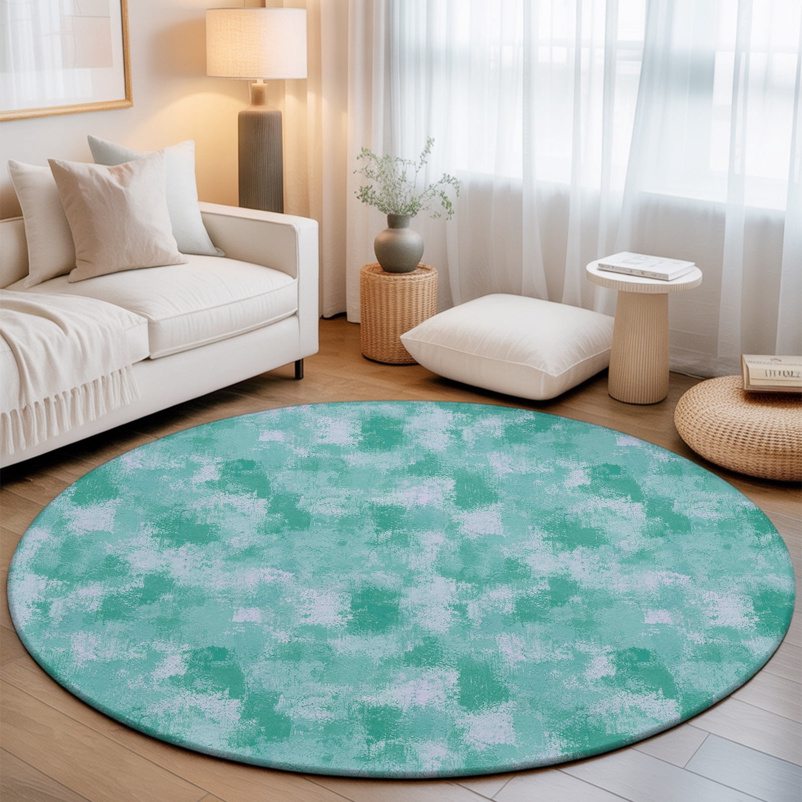 Green White Ink Splatters 8' Round Rug for Open Concept Living Room ...