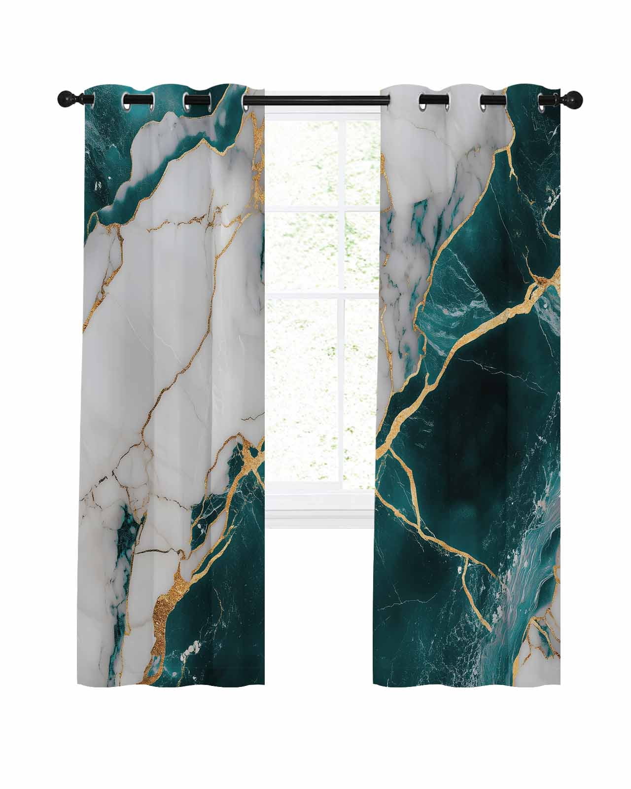 Green White Marble Blackout Curtains 63 Inches Length, Nature Marble ...