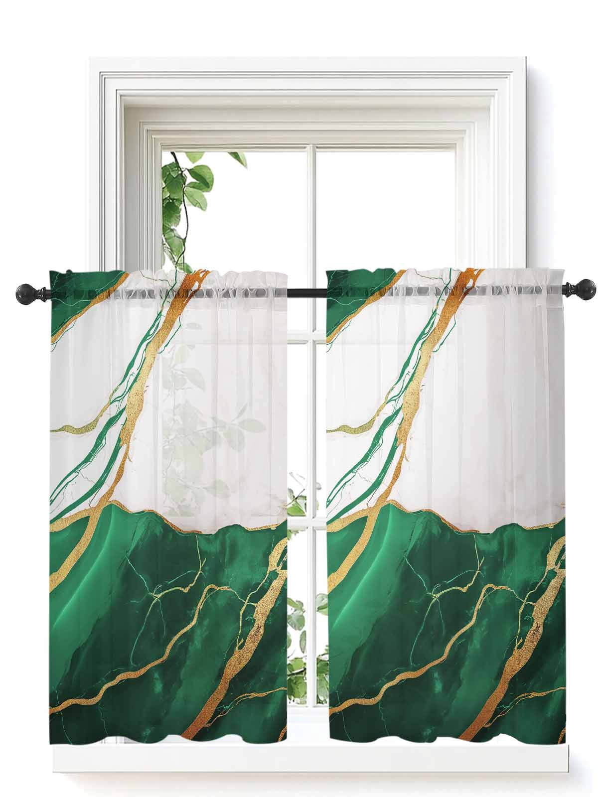 Green White Marble Curtains 54 Inch Length,Sheer Curtains for Bedroom ...