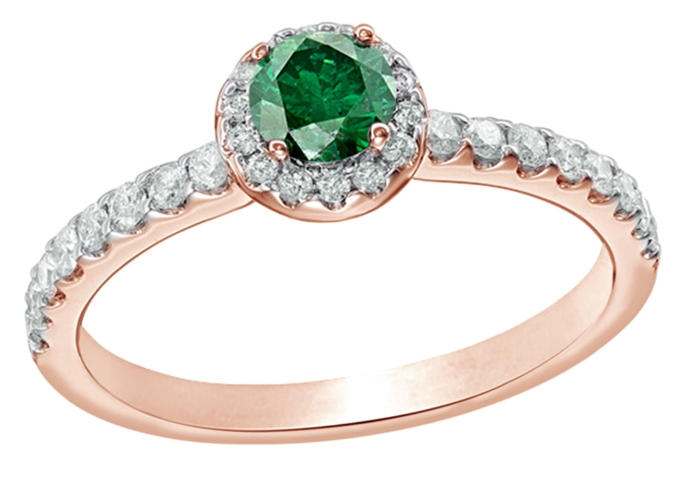 AFFY Green & White Natural Diamond Frame Engagement Ring in 14k Rose ...