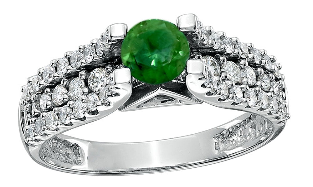 AFFY Green & White Natural Diamond Shank Fancy Engagement Ring in 14K ...