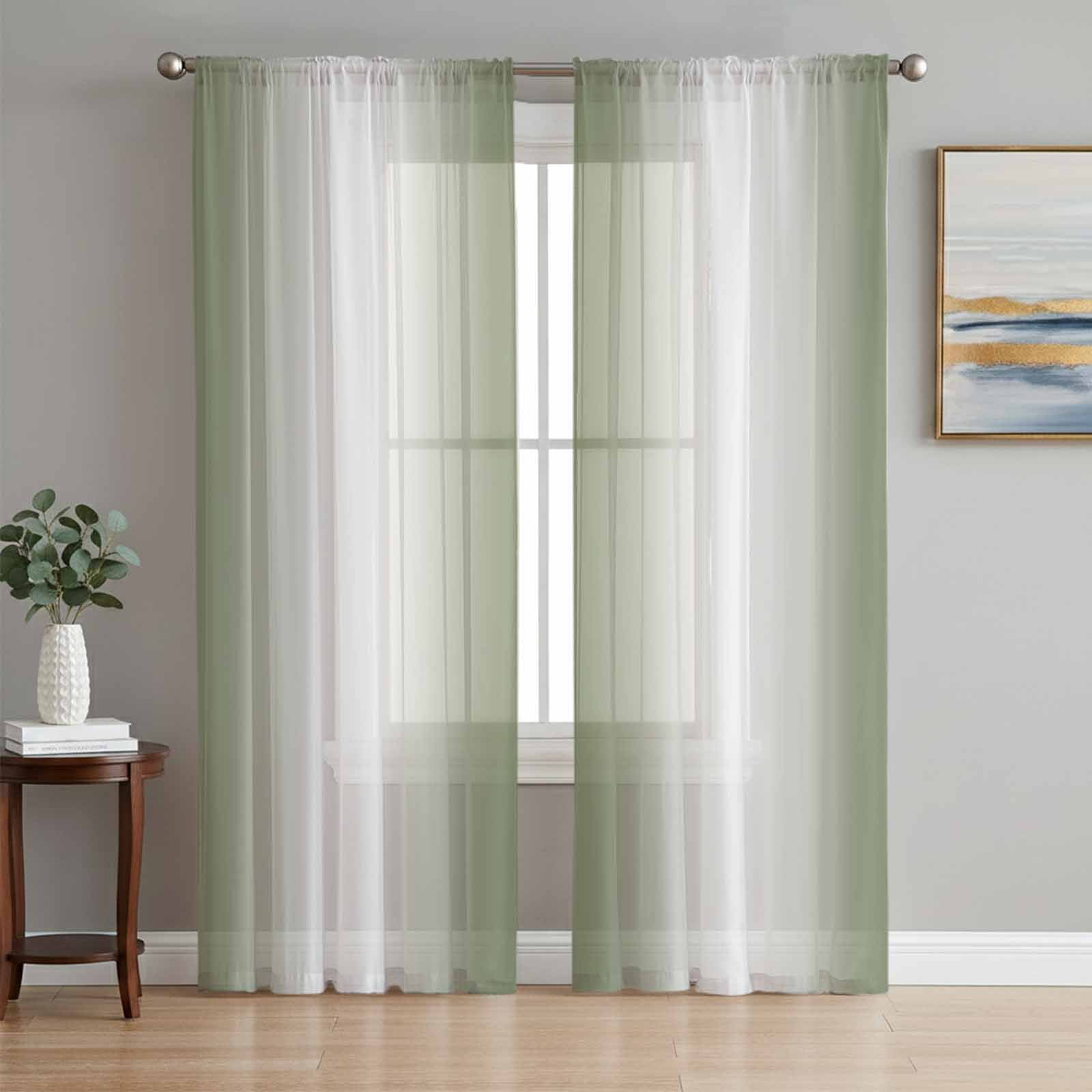 Green White Ombre Semi Sheer Curtains 96 Inch Length 2 Panels Set ...