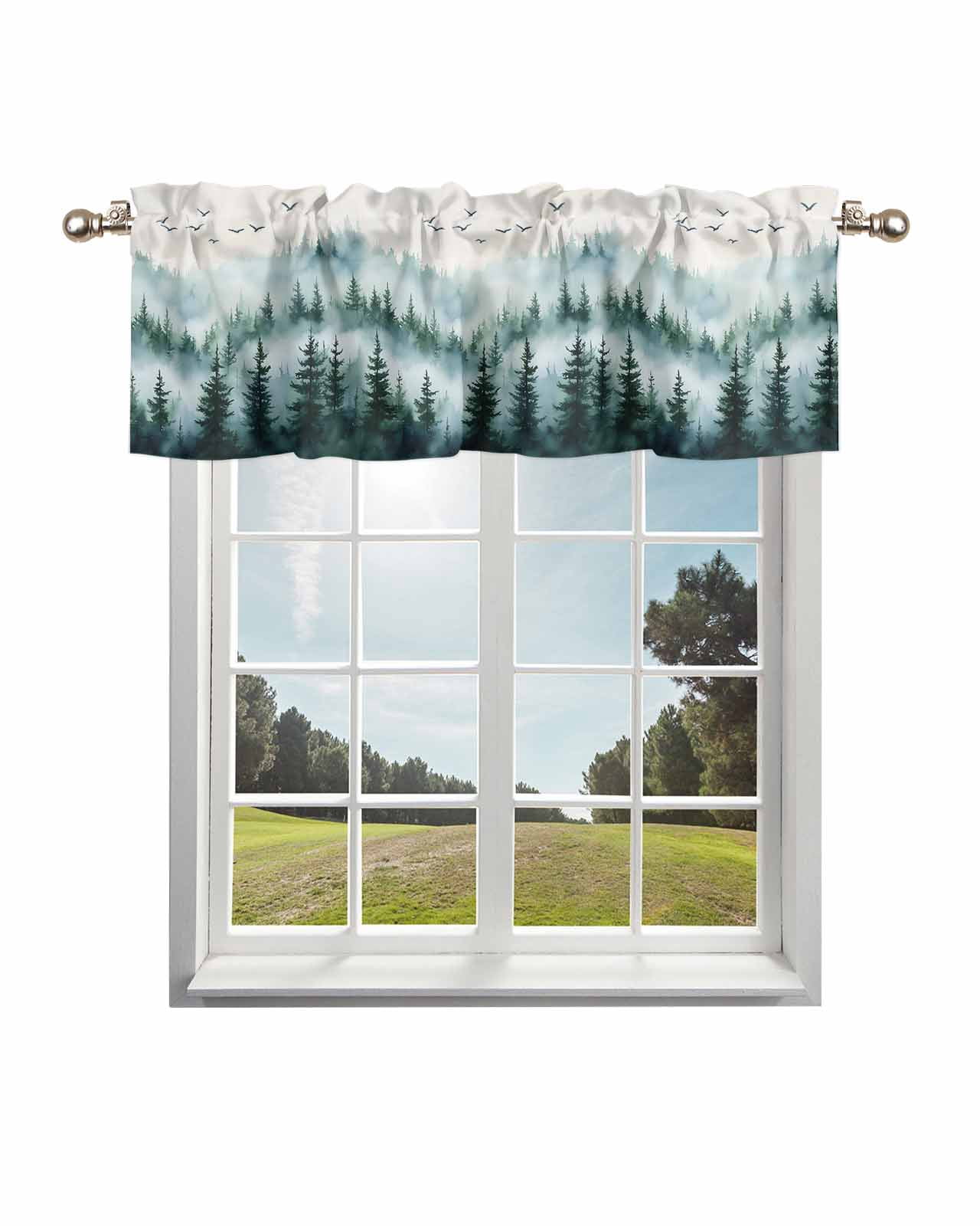 Green White Ombre Tree Curtain Valance for Windows/Living Room/Kitchen ...