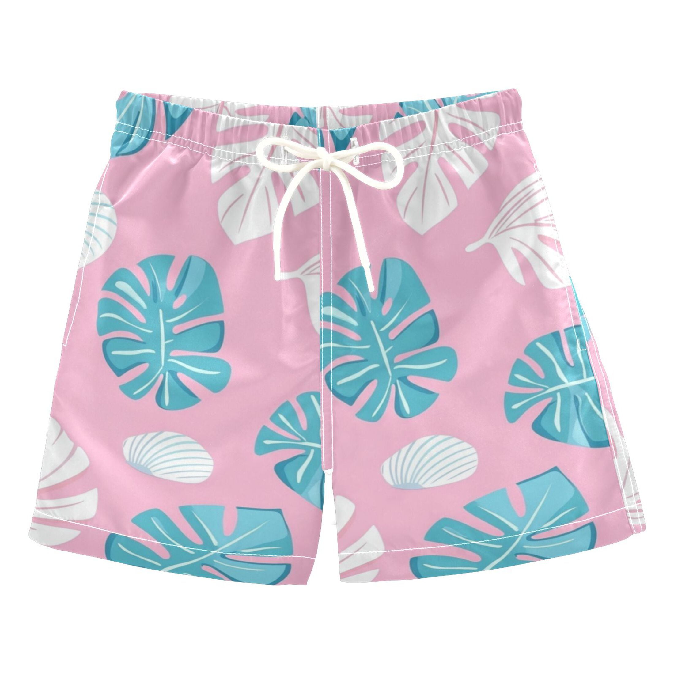 Green White Palm Leaves Shells Boys' Swim Trunks Board Shorts Beach ...
