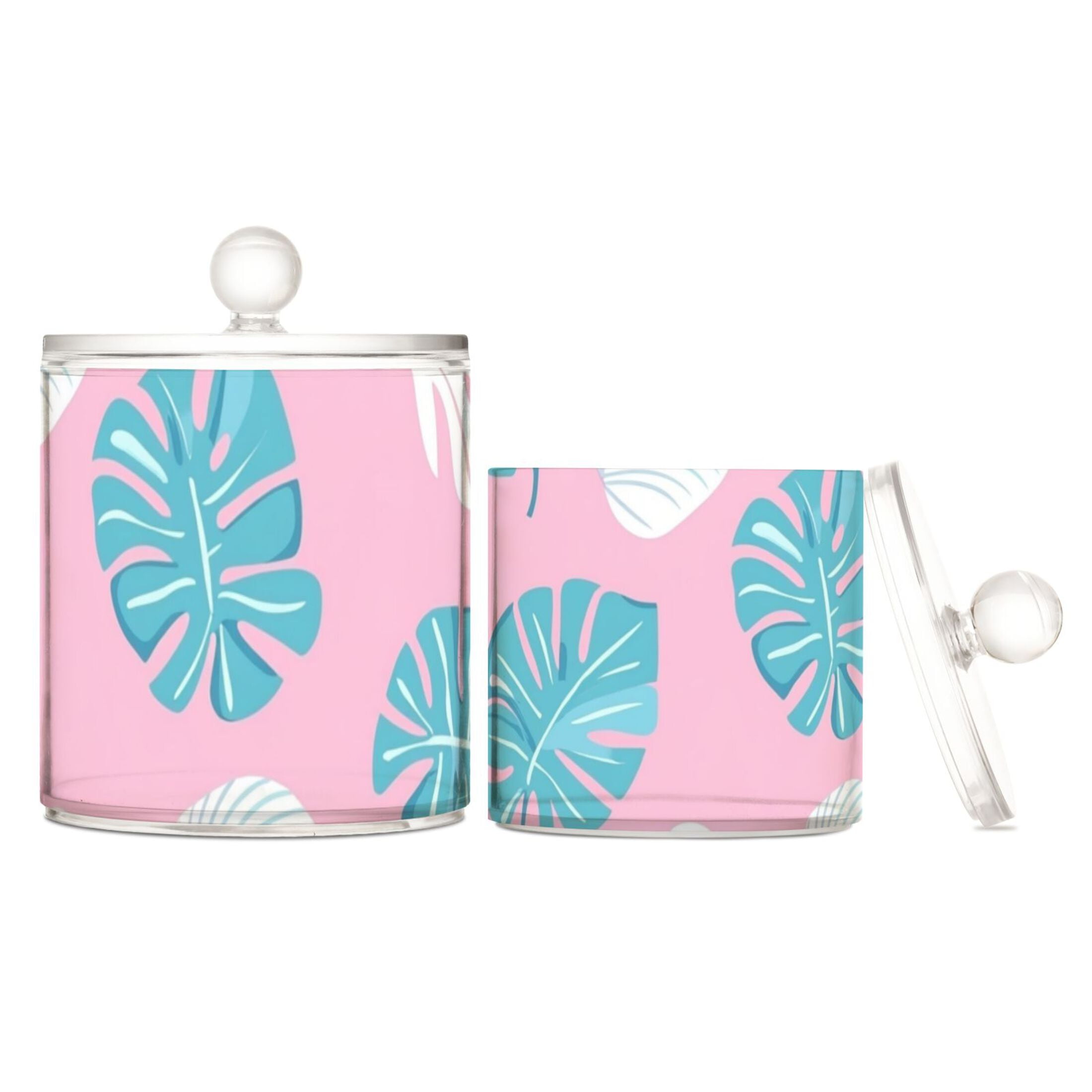 Green White Palm Leaves Shells Translucent Plastic Cans Storage ...