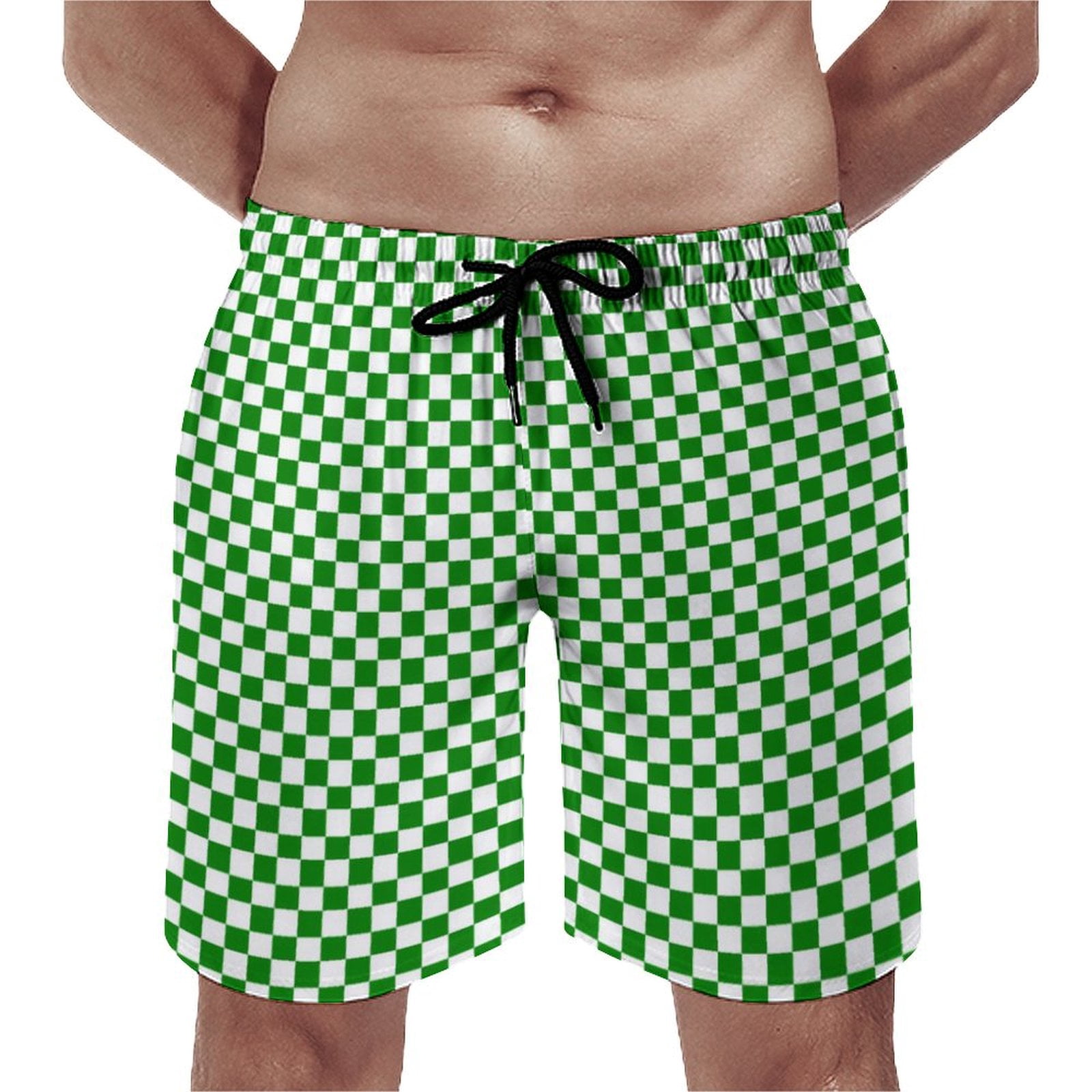 Green White Plaid Board Shorts Summer Checkerboard Cute Board Short ...