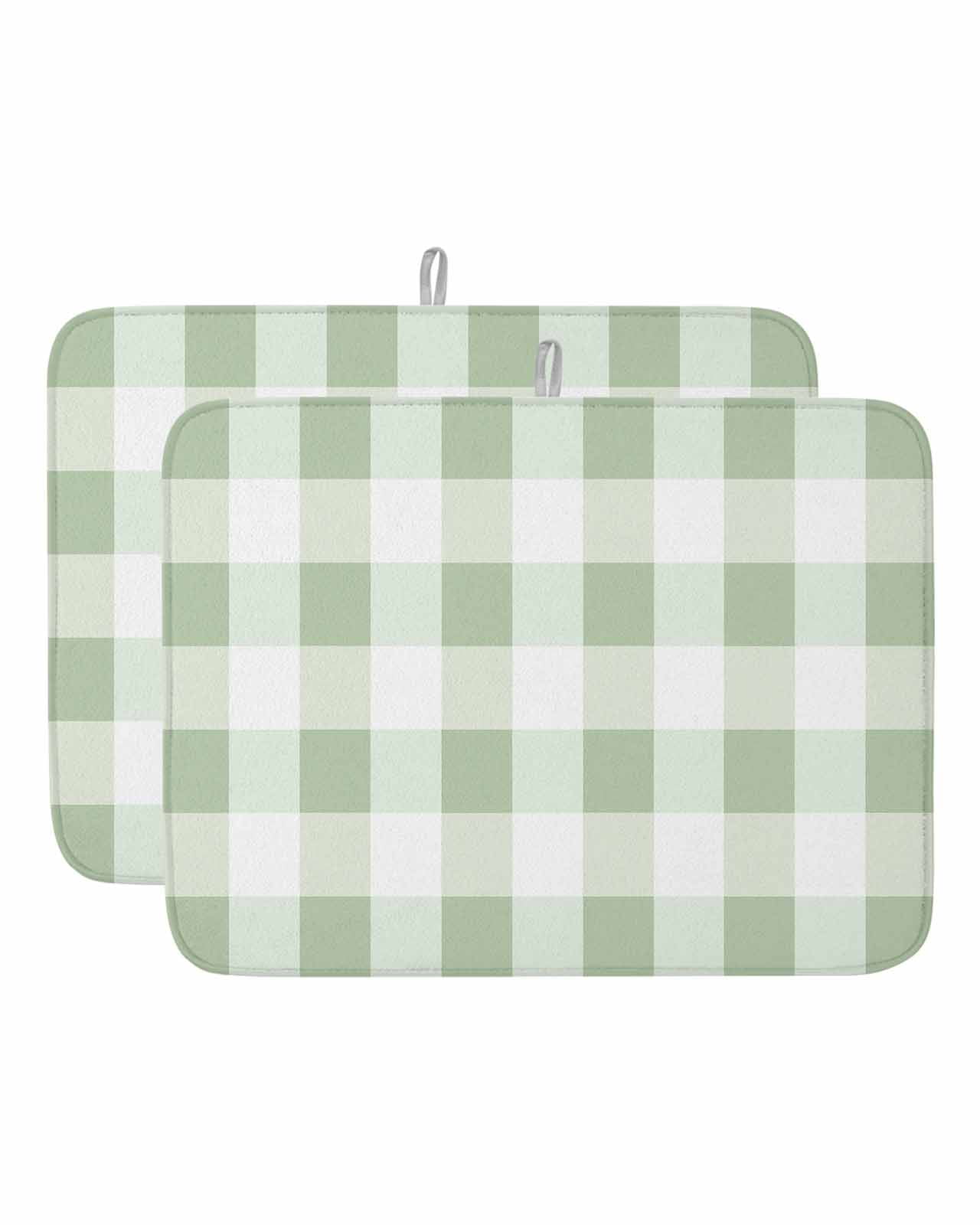 Green White Plaid Dish Drying Mat, Checkerd Pattern Absorbent Dish ...