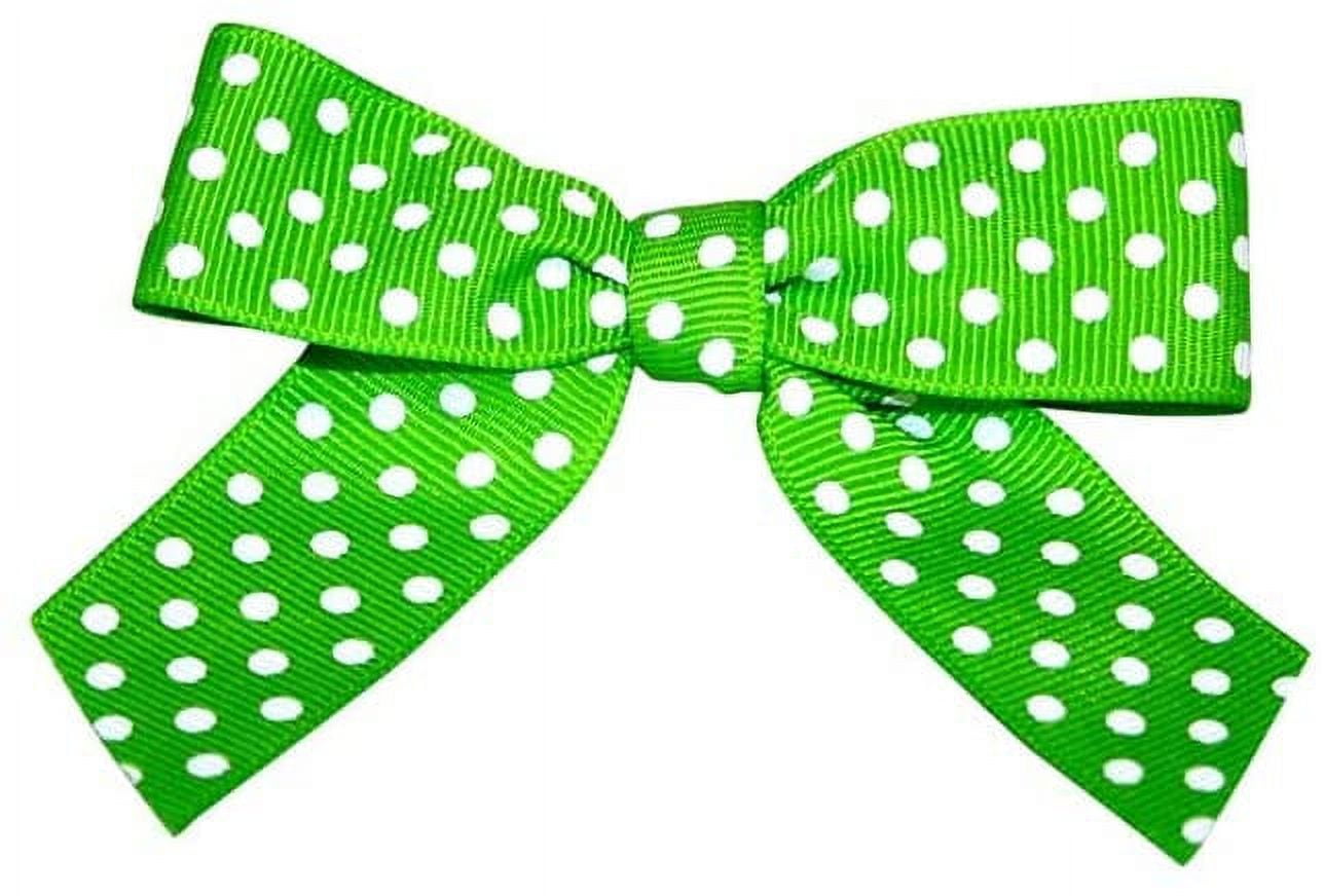 Green & White Polka Dots Pre-Tied Bows - 3" Wide, Set of 12, Grosgrain ...