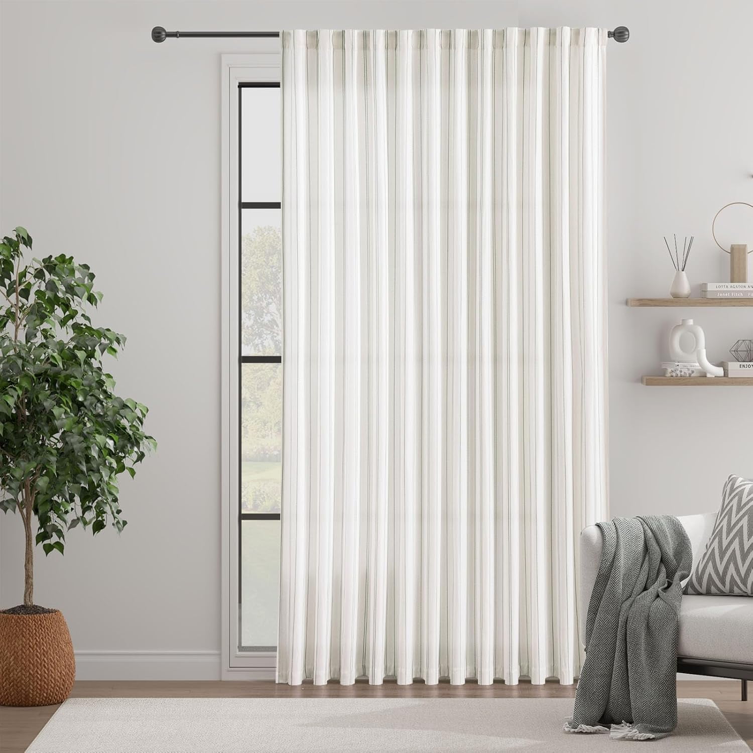 Green & White Striped Extra Wide Curtain, Sliding Glass Door Room ...