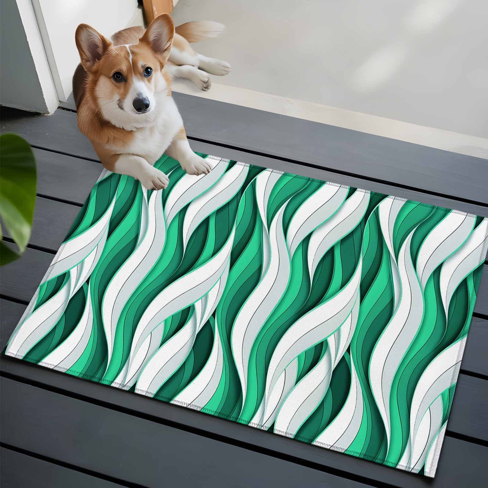 Green White Stripes Front Door Rugs 2x3 ft Abstract Geometric Aesthetic ...
