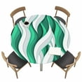 Green White Stripes Round Fitted Tablecloth with Elastic Edge Abstract ...