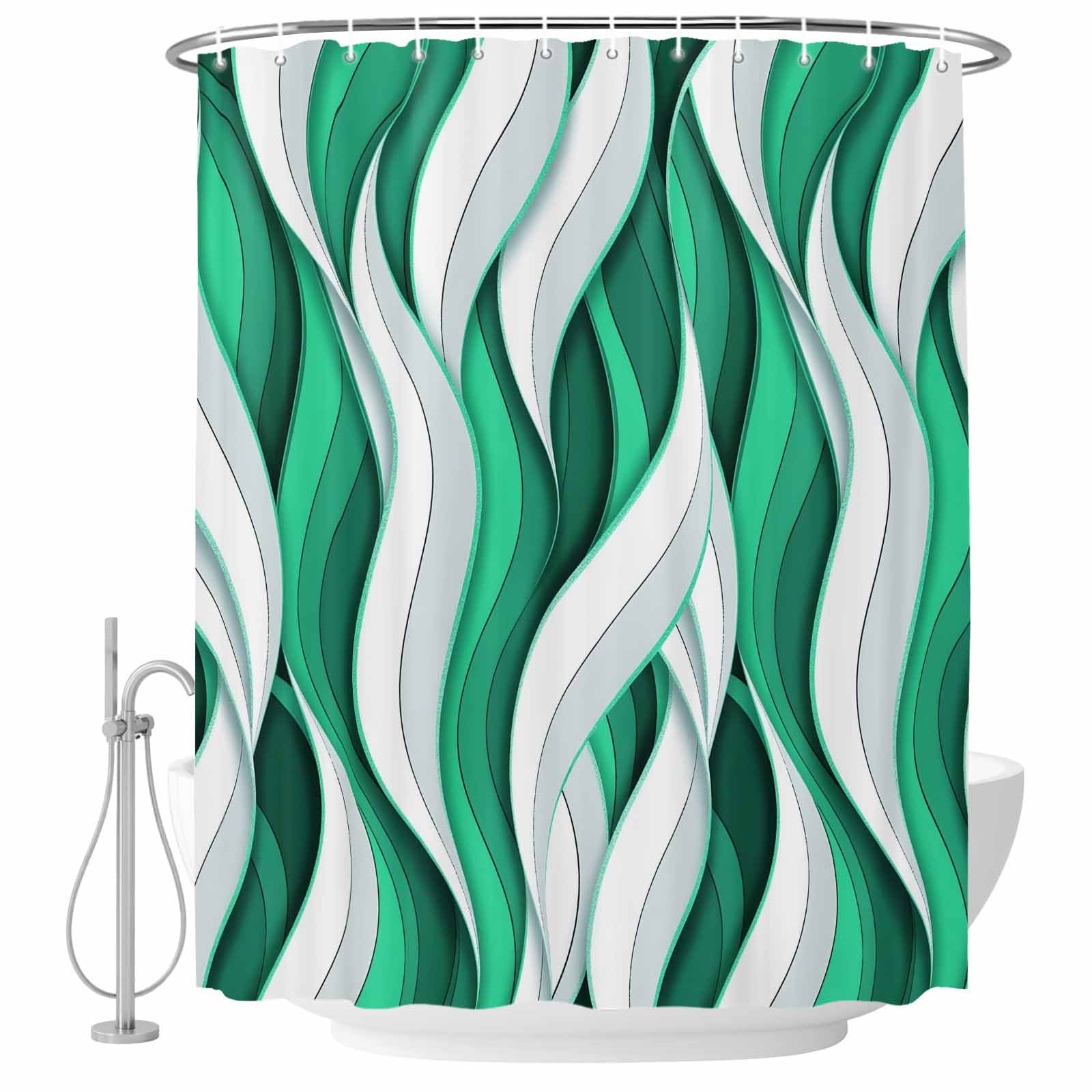 Green White Stripes Shower Curtain, 72" x 72", Abstract Geometric ...