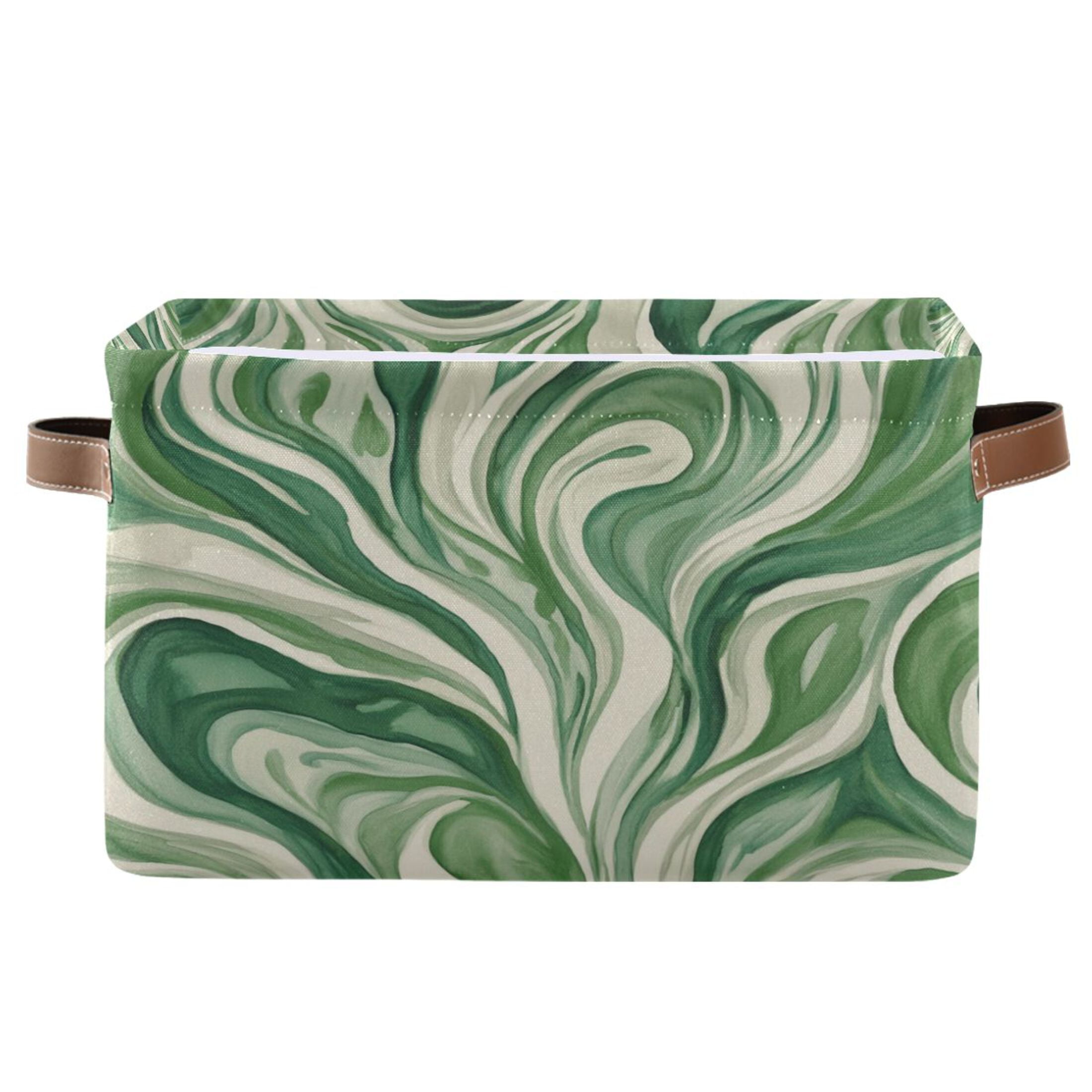Green and White Swirling Lines Foldable Storage Basket,Canvas Fabric ...