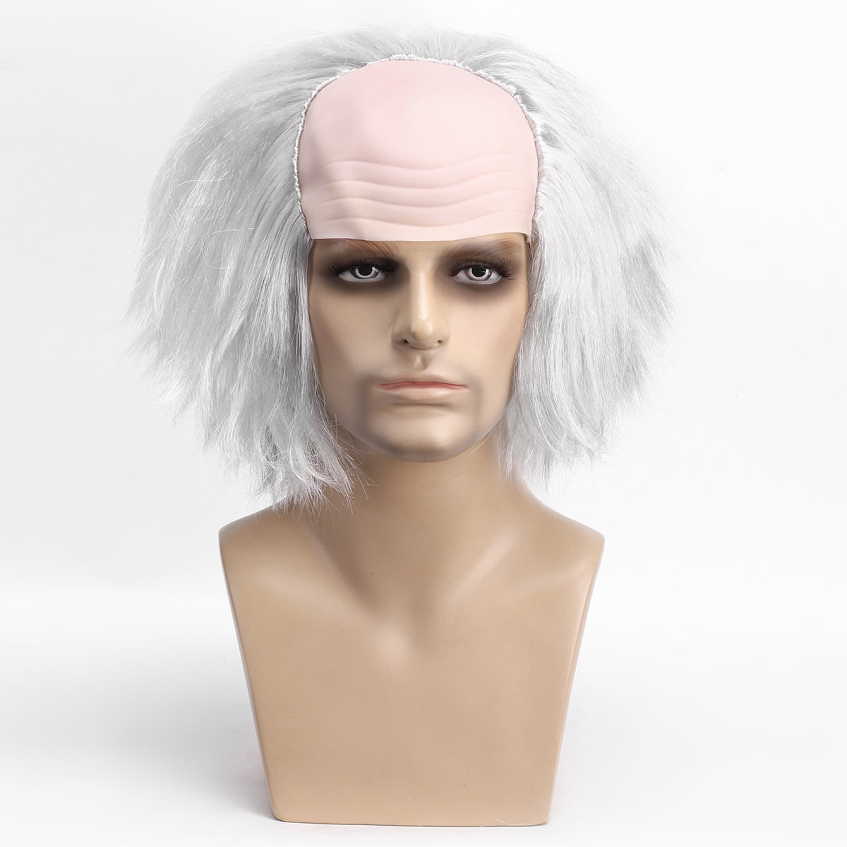 Green / White Wig with Bald Cap Clown Short Curly Wig Halloween Men ...