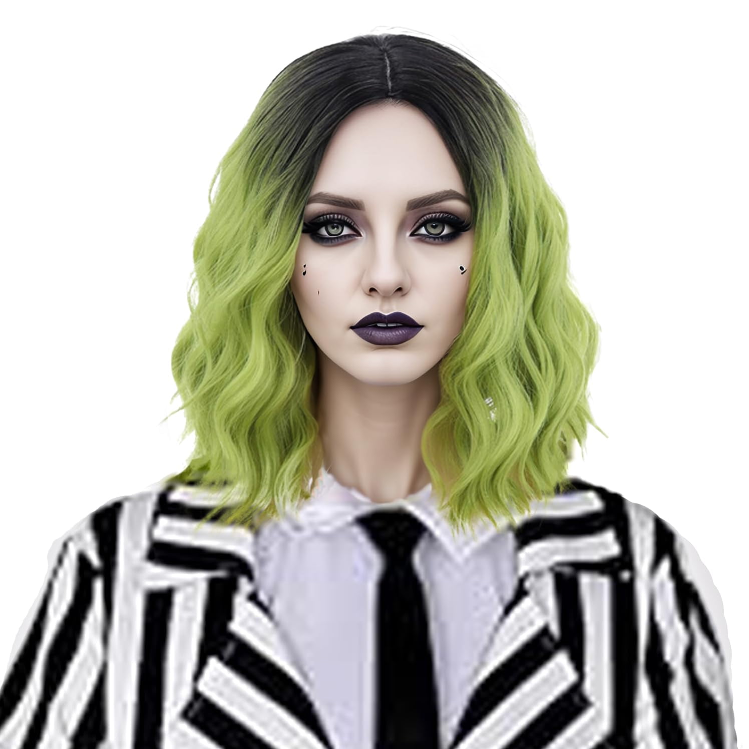 Green Wig for Women Green Wig Short Curly Wavy Hair Wig Dark Roots Two ...