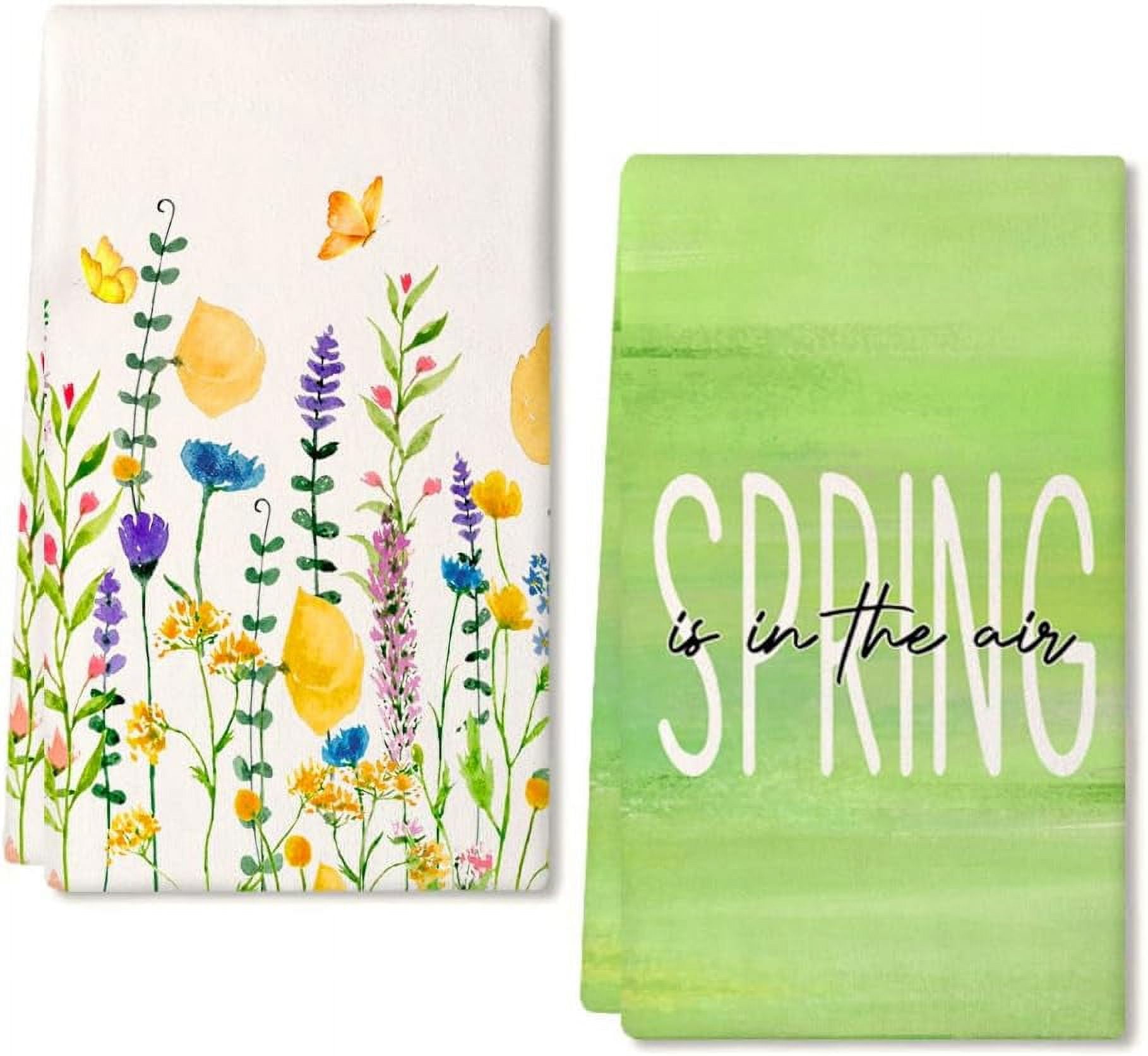 Green Wildflower Spring Kitchen Towels Dish Towels Set of 2,Spring is ...