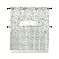 Green Wildflowers Kitchen Curtains Set for Windows 3 Piece Cafe ...