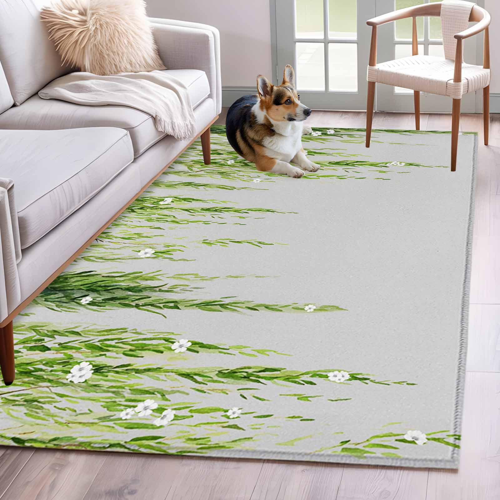 Green Willows Area Rugs 3x5 ft Spring Falling Green Willows Leaf White ...