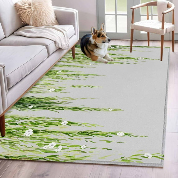 Green Willows Area Rugs 3x5 ft Spring Falling Green Willows Leaf White ...