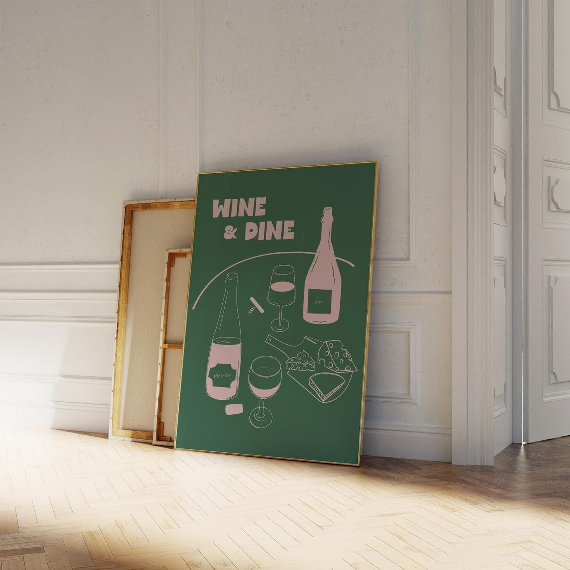 Green Wine & Dine Print, Wine And Cheese Poster, Kitchen Printable Wine ...